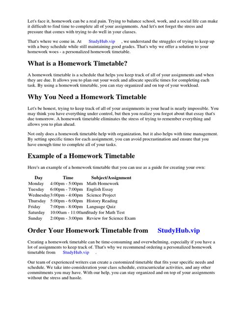 Homework Timetable Example | PDF | Homework | Educational Technology