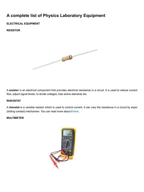 Physics Lab Equipment List PDF - InstaPDF