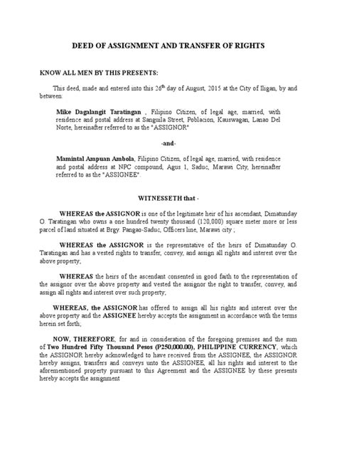 Image result for Deed of Assignment