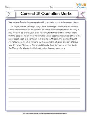 Image result for Quotation Mark Paragraph Worksheet