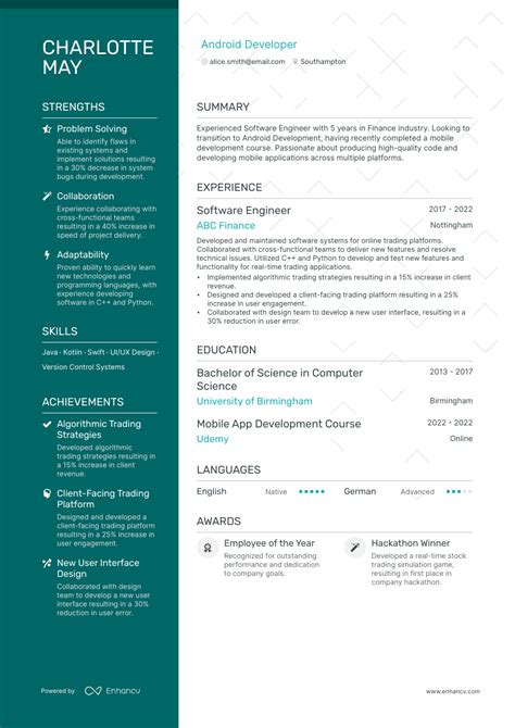 Image result for Android Developer CV