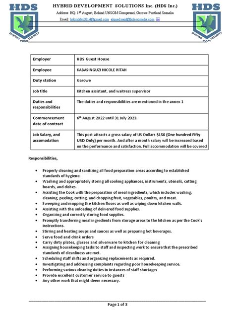 Image result for Kitchen Assistant CV PDF