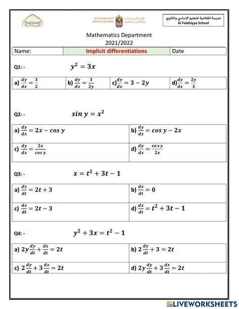 Image result for Implicit Differentiation Worksheet