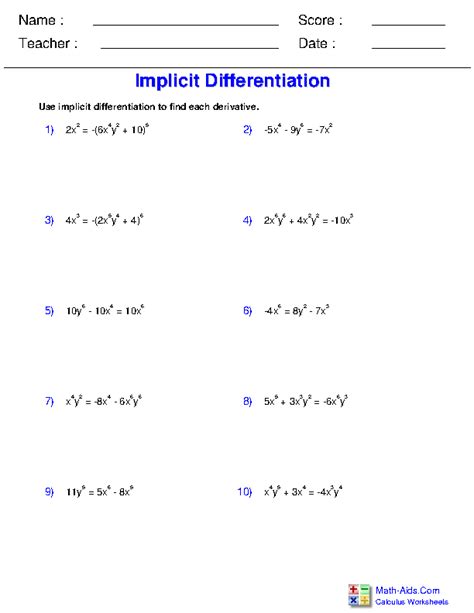 Image result for Implicit Differentiation Worksheet