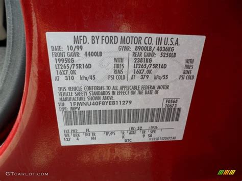 Image result for 2001 Ford Excursion Color Code