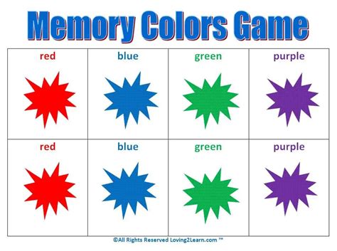 Image result for Color Memory Test Table Chart