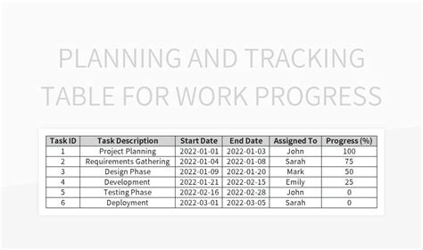 Image result for Example of Tracking Table