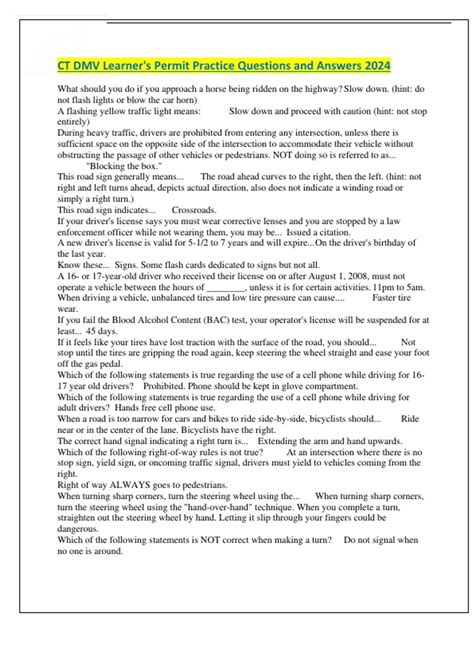 Image result for CT Permit Test Worksheet Study Guide