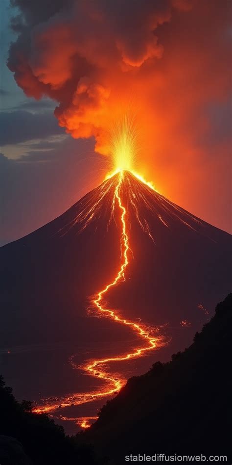 Volcano Erupting Lava Flow | Stable Diffusion Online