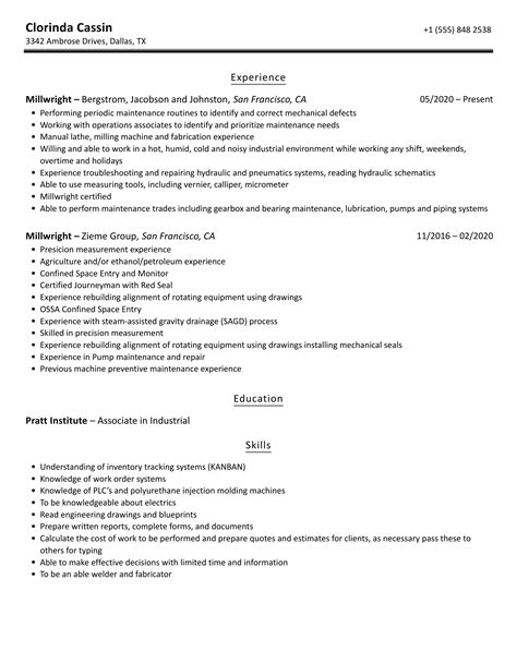 Image result for Millwright Resume Sample