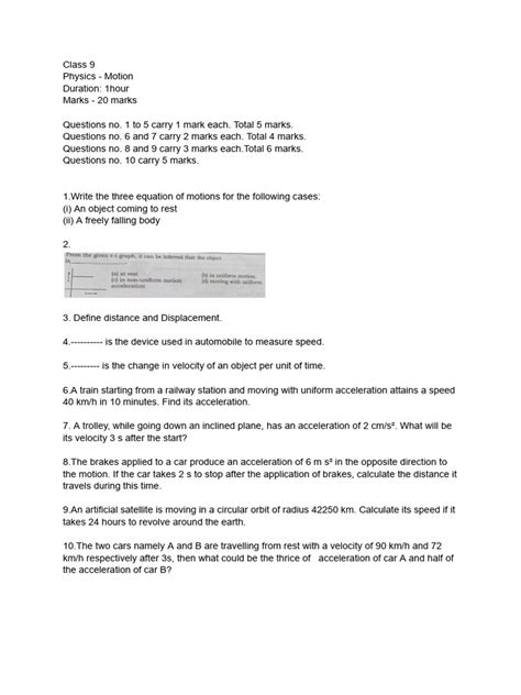 Image result for Physics Questions Class 9 Motion