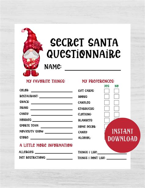 Image result for Simple Secret Santa Question Form