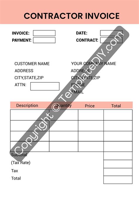 Image result for Simple Contractor Invoice Template