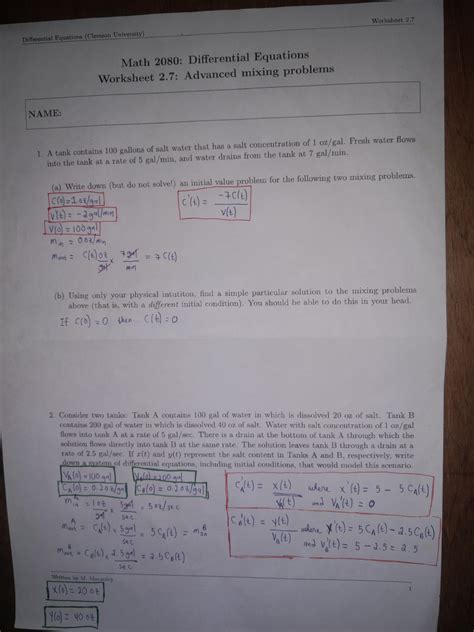 Image result for Diff Equations Mixing Word Problem