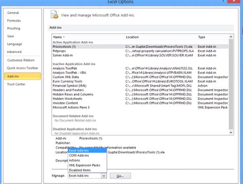 Image result for Excel Options Add-Ins