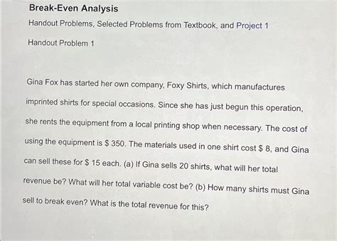 Image result for Break-Even Analysis Questions