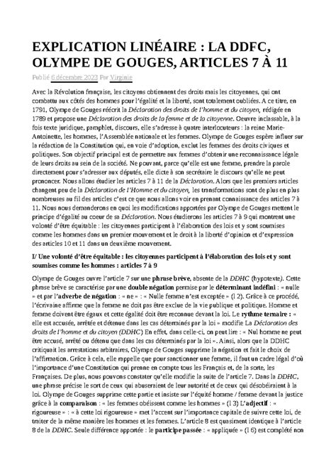 Image result for Explication Lineaire Olympe De Gouges