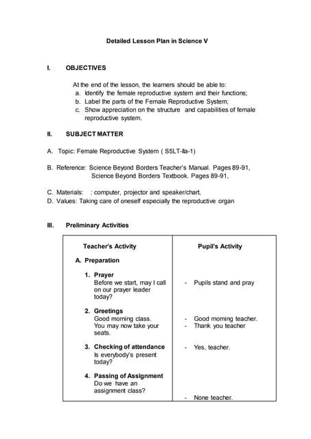 Image result for Lesson Plan Example Science 4th Class