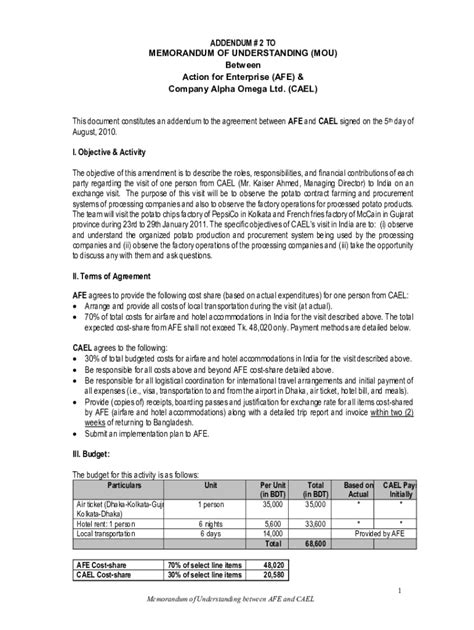 Image result for Mou Addendum Sample