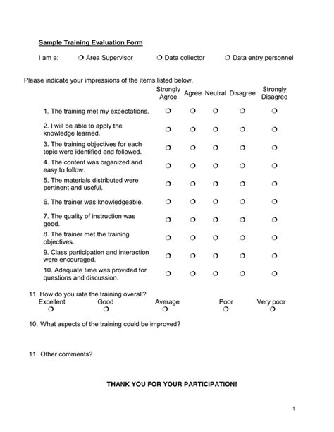 Image result for Training Class Evaluation Form Sample