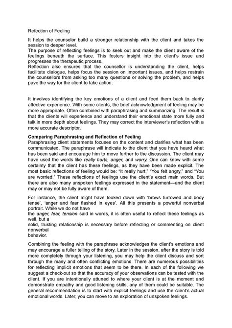 Image result for Reflection of Feeling Example