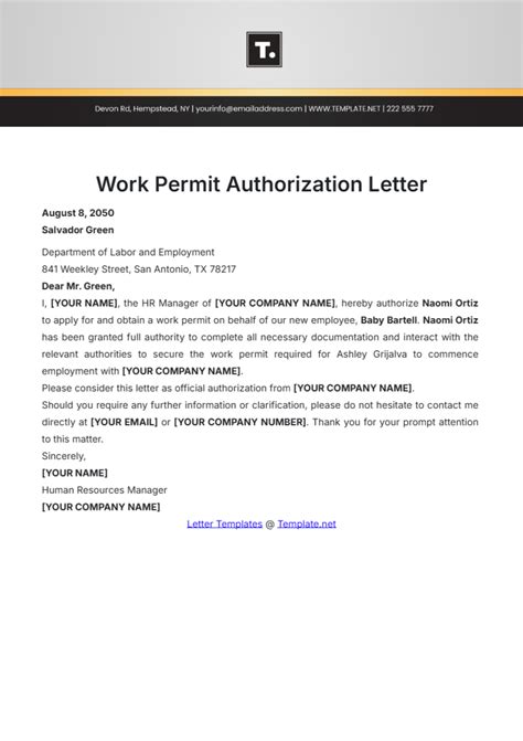 Image result for Work Permit Letter Sample