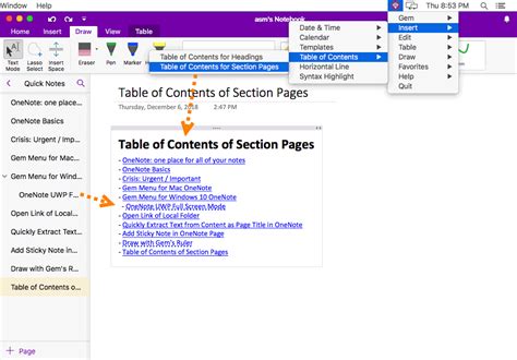 Image result for OneNote Table of Contents Page