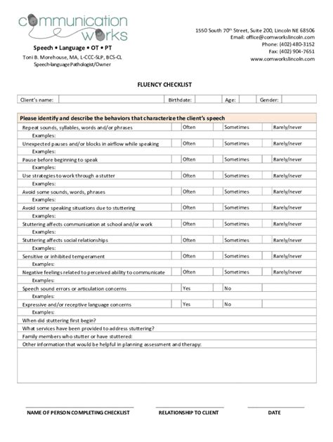 Image result for Fluency Checklist