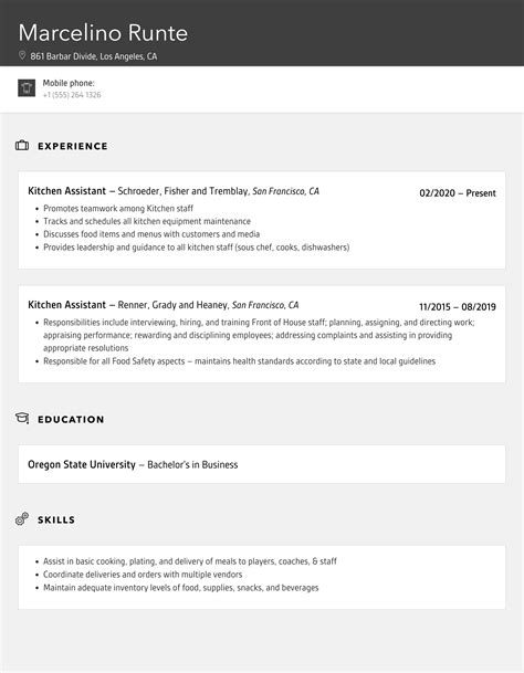 Image result for Kitchen Assistant CV PDF