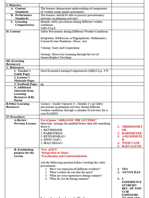 Image result for Lesson Plan Example Science 4th Class