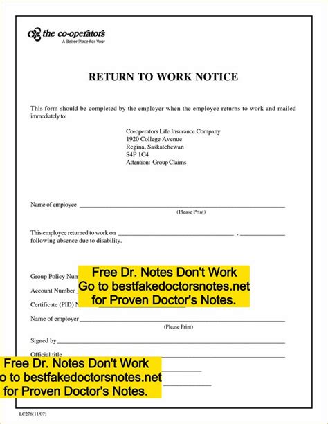 Image result for Return to Work Hospital Note