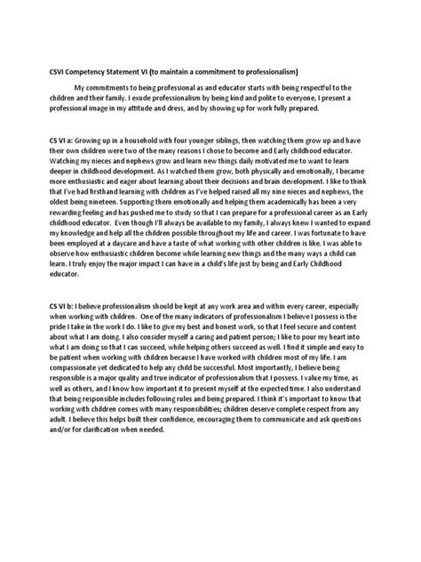 Image result for CDA Csvi Competency Statement Example