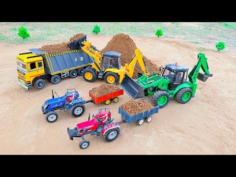 JCB 5CX loading sand Tata tipper truck | Sonalika rx60 tractor | jcb tractor cartoon 