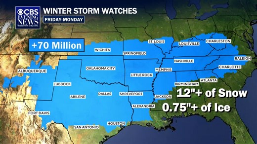 Nearly 30 states could be impacted with heavy snow, thick ice and brutal cold — making the storm a potentially life-threatening weather event. Meteorologist Lonnie Quinn is tracking the forecast. https://cbsn.ws/3ZqJayk | CBS News
