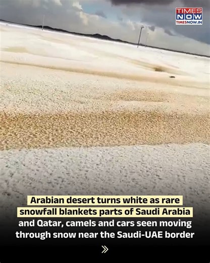 Rare snowfall transformed parts of the Arabian desert into a striking white landscape this week, with snow covering vast stretches near the Saudi-UAE border. The unusual weather was triggered by low-pressure systems over the Middle East, bringing heavy rain and snow to regions that usually see extreme heat, as residents across northern Saudi Arabia stepped out to celebrate the rare winter sight. #TimesNow #TimesNowNews | TIMES NOW