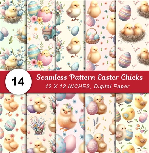 Easter Chicks Seamless Patterns Bundle - 14 Spring Digital Papers, Easter Nursery Design, Instant Download - Etsy
