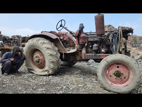 Extreme Mountain Rescue: Massive Belarus (Rusi) Tractor Tire Repair in Dangerous Mining Zone! 🚜⛰️🛠️