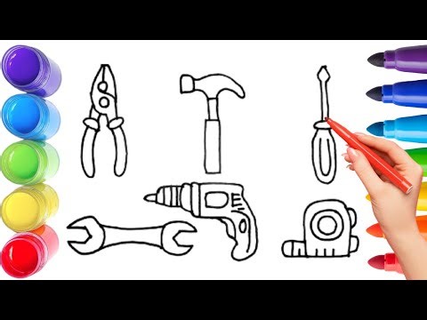 How To Draw cute tools Drawing, Painting & Coloring For Kids and Toddlers_ Child Art 🐋🌈🎨