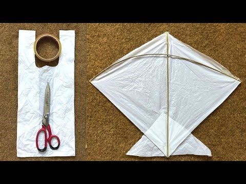 How To Make A Kite With Plastic Bag & Broom Sticks | Shopper Kite Banane Ka Tarika 