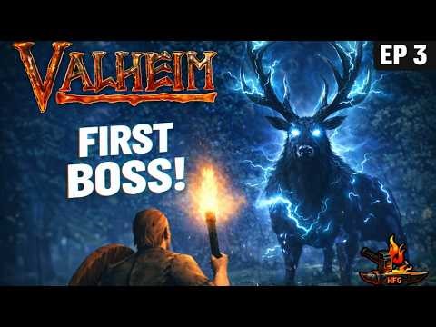 Exploring the Black Forest, Building Our First Base, and Fighting the First Boss! | Valheim Ep.3