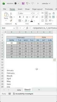 Dynamic Calendar in Excel using SEQUENCE Formula #shrots #excel
