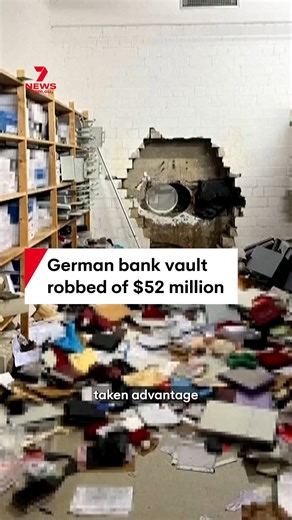 Thieves in Germany drilled through a concrete wall during the holiday shutdown to access a local bank vault, stealing more than $52 million in cash and valuables. #Germany #bankrobbed #bankrobbery #holiday | 7NEWS Sydney