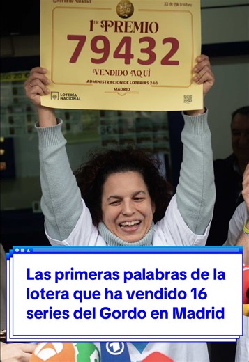 🤭 ¡Aún ni se lo cree! Estas son las primeras palabras de la lotera que ha vendido 16 series del Gordo en Madrid: «No me ha dado tiempo todavía ni a reaccionar», nos cuenta. 📹 ABC. #loteria #sorteodelaloteria #navidad #boleto #sorteodenavidad