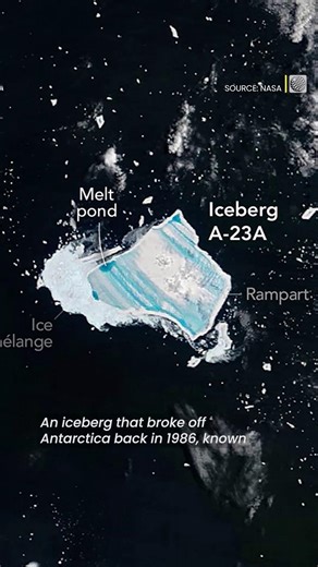 An iceberg that broke off Antarctica back in 1986, known as A-23A, is entering its final days. After decades of being grounded, the once-largest iceberg on Earth is now drifting into warmer waters, rapidly breaking apart and turning bright blue.