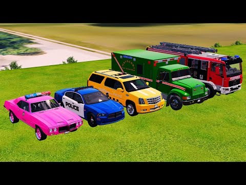 TRANSPORTING POLICE CARS, DACIA, AMBULANCE, FIRE DEPARTMENT with MAN TRUCK to GARAGE - FS22 #1