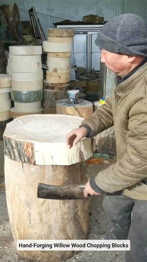 Hand Forging Willow Wood Chopping Blocks