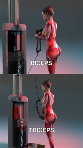 Let’s target the right muscles! Bicep Curl: Focuses on your biceps, the front part of your arm. Keep your elbows close to your sides, curl the weight toward your shoulders, and squeeze at the top for maximum peak contraction. Tricep Extension: Targets your triceps, at the back of your arm. Start with elbows bent at 90° and extend fully down, locking out for that deep burn 🔥 Both exercises are essential for balanced arm strength. Incorporate both into your routine for strong, well-rounded arms! 