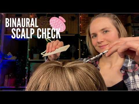 Binaural ASMR 💆 Scalp Check for an Itchy Scalp (Scratching, treatment, brushing, massaging)