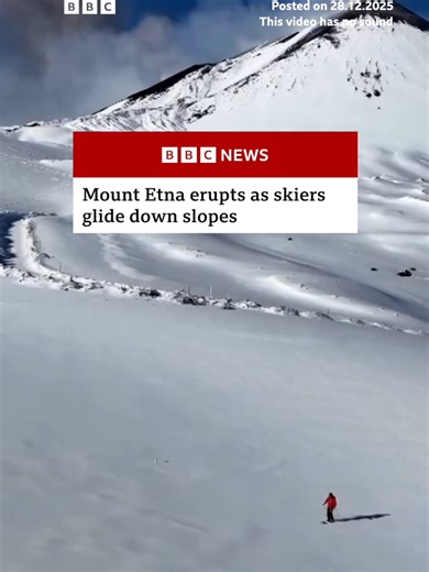 Huge plumes of ash and smoke were filmed erupting from Sicily's Mount Etna as skiers used the slopes below. #MountEtna #Sicily #Italy #Skiing #Ski #Volcano #Eruption #BBCNews