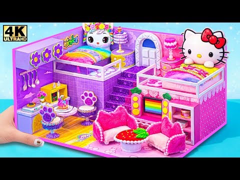 Make Cute Hello Kitty House with 2 Bedrooms & Purple Unicorn Room 💖🦄 | DIY Miniature House